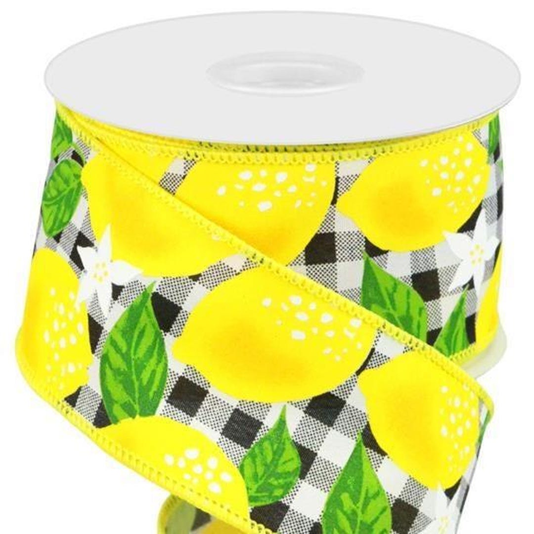 Lemon Gingham Wired Ribbon: 2.5" X 10 Yards, Spring Summer Decor - Etsy
