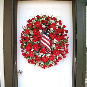 Patriotic Poppy Wreath Memorial Day Wreath 28 Summer - Etsy
