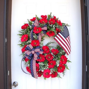 Poppy Patriotic Wreath: Americana Flag Decor, Memorial Day - Etsy