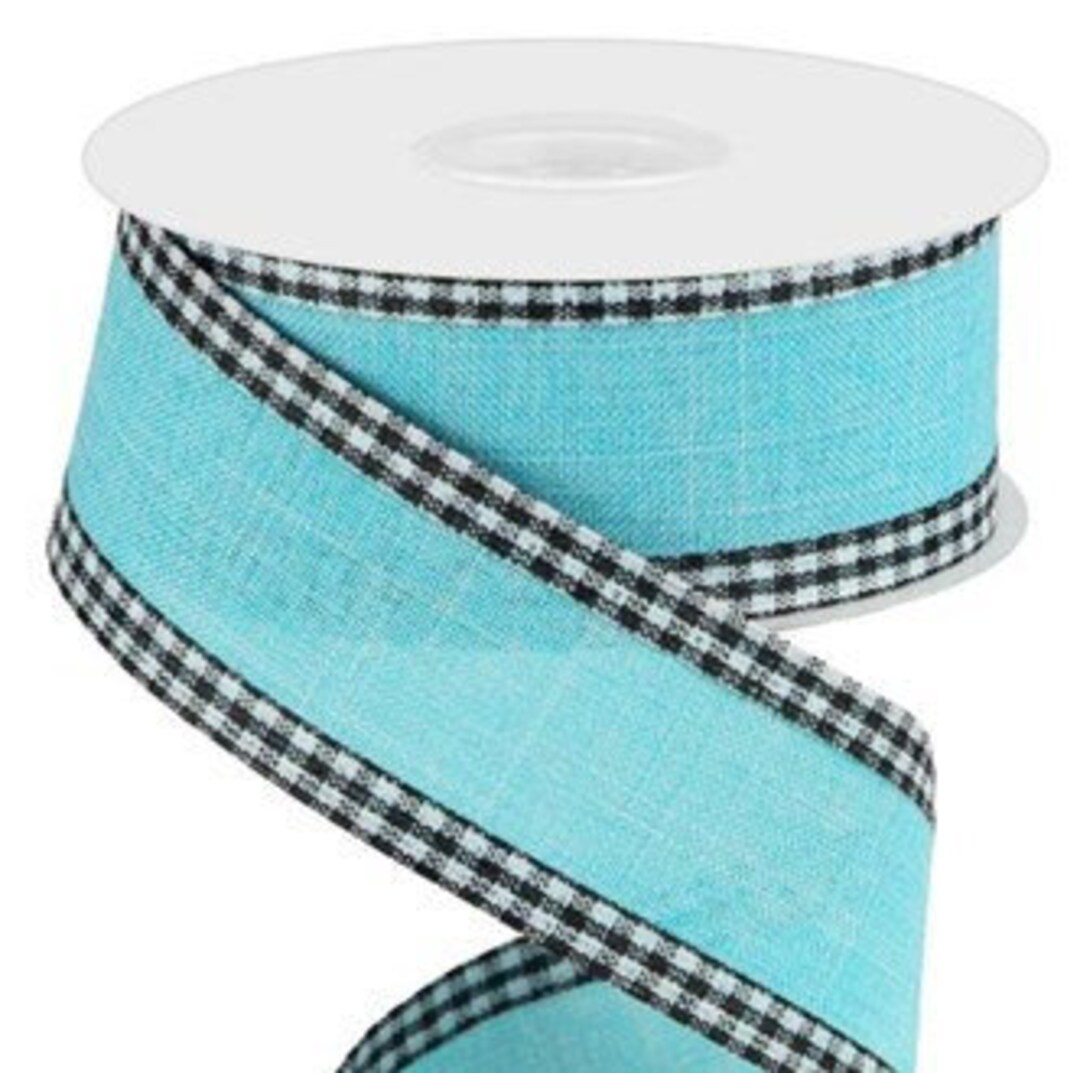Light Blue Burlap Ribbon: Black Gingham Wired Edge, 1.5" X 10 Yards - Etsy