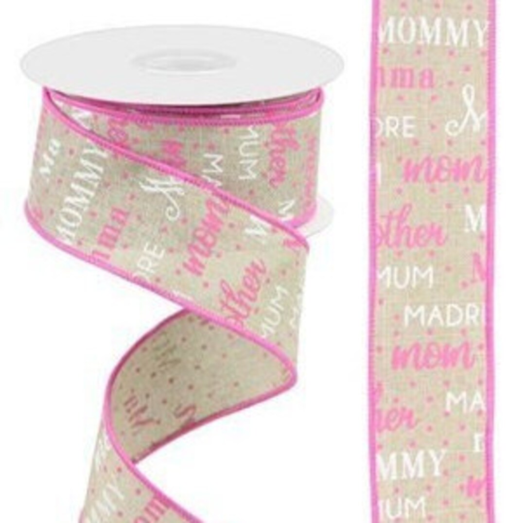 Mothers Day Ribbon, Mom Pattern on Royal 1.5 X 10yd, Light Natural/pink ...
