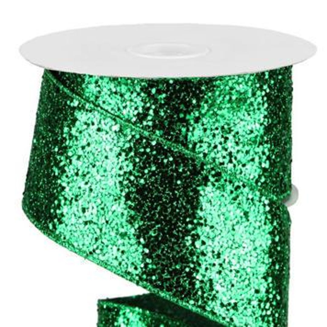 Large Glitter Emerald Green Wired Ribbon, 2.5" X 10yds, Christmas ...
