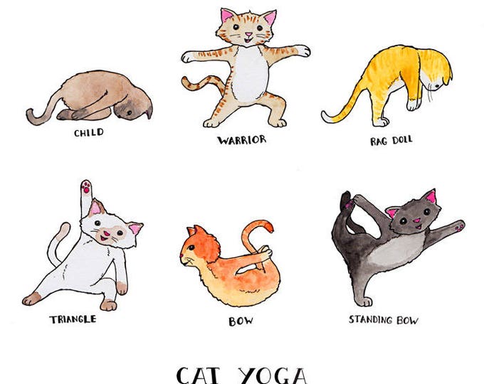 Cat Yoga Print. - Etsy