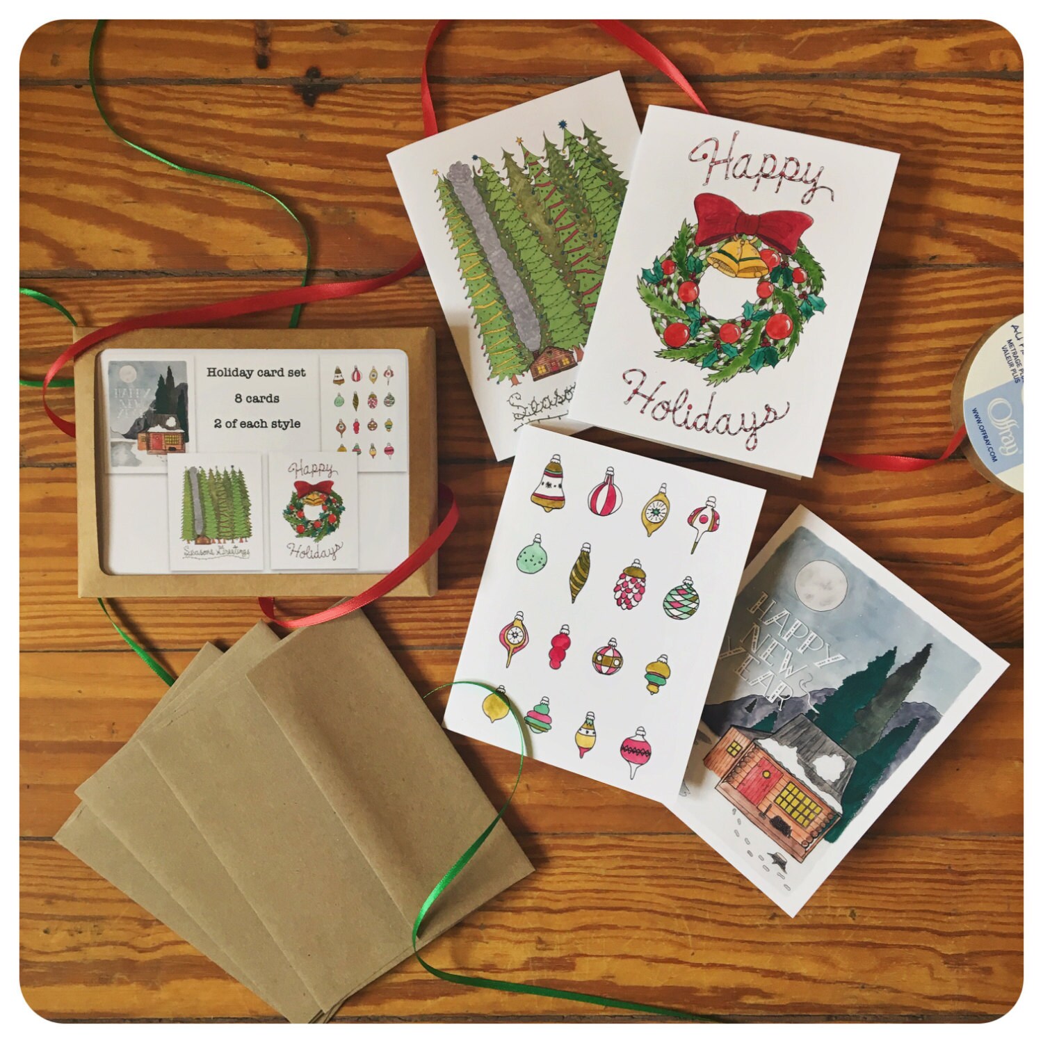 Holiday Card Set Pack. 8 Cards 2 of Each Style. | Etsy