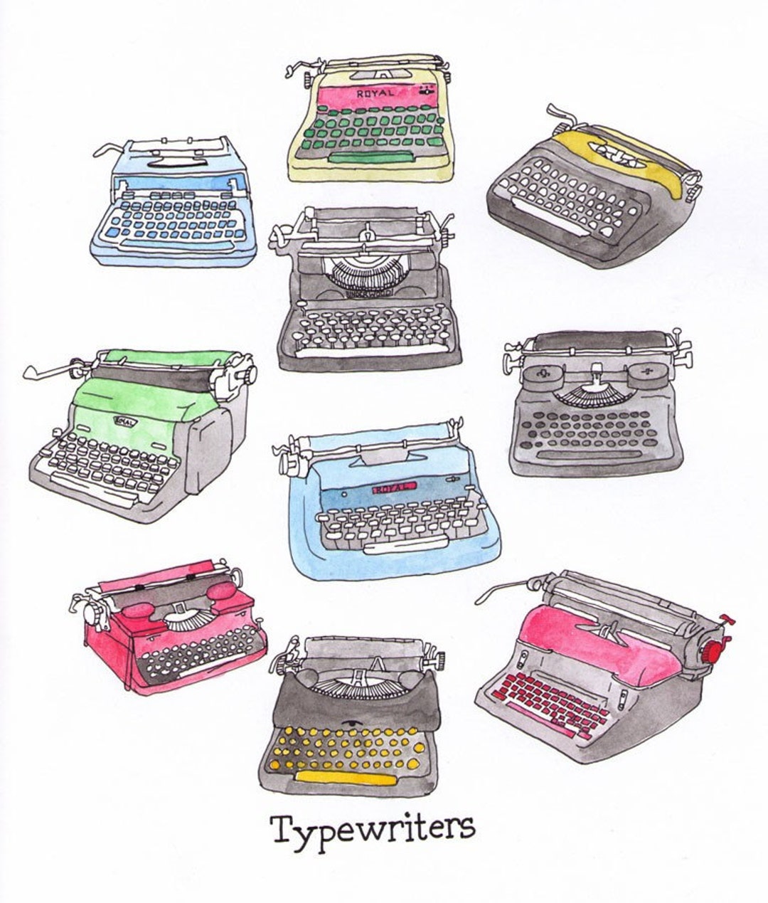 Typewriters Watercolor Print - Etsy