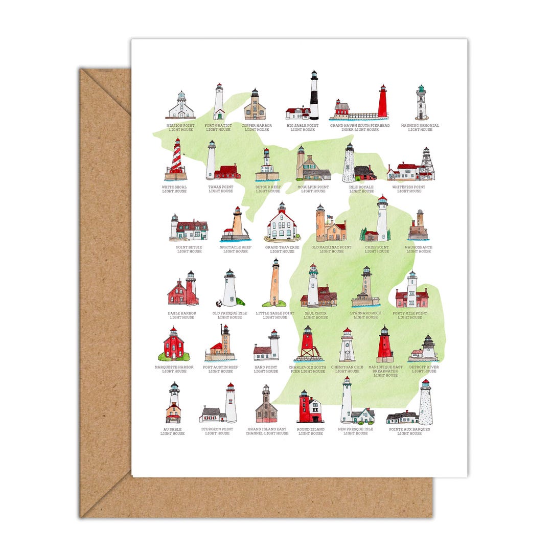Michigan Lighthouses Card - 4x5 Blank - Etsy