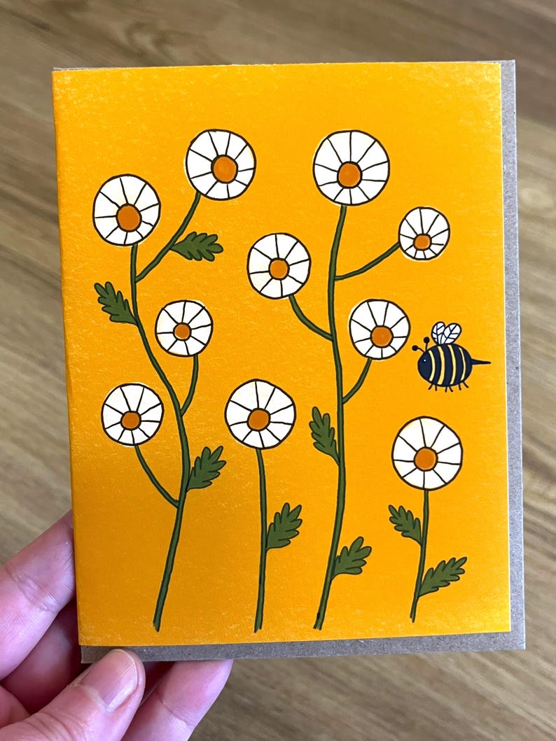Daisies + Bee Card - 4x5 Blank - Etsy