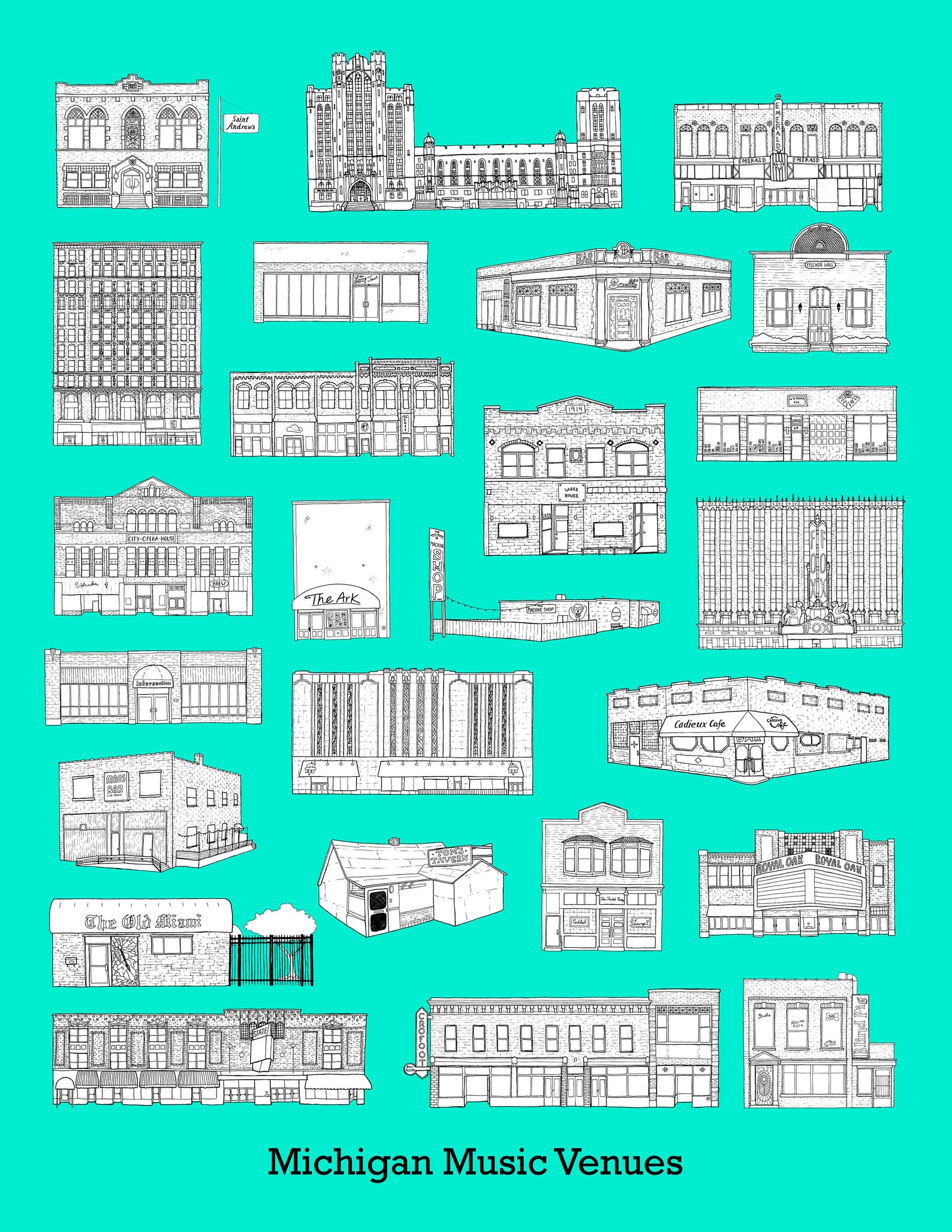 Michigan Music Venues 11 X 14 Poster - Etsy