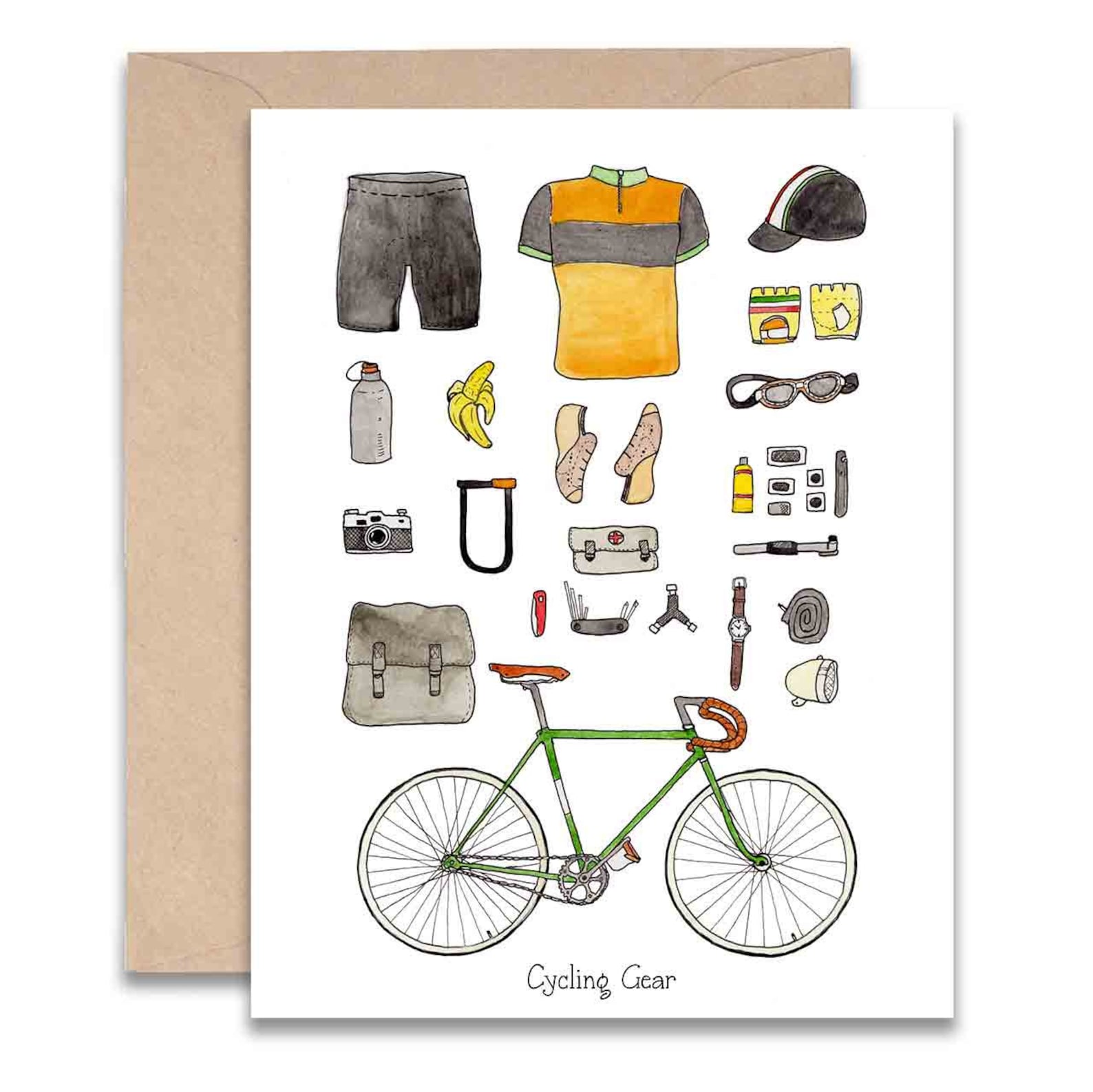 Bicycling Gear Card - 4x5 Blank - Etsy