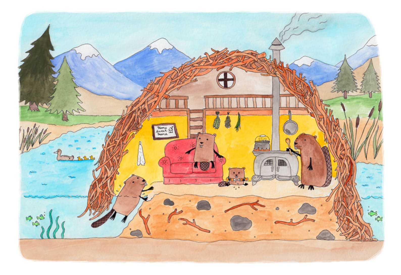 Beaver Den Cross Section Print | Etsy