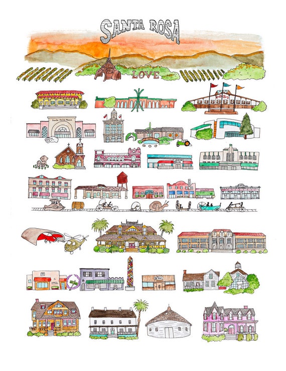 Santa Rosa City Portrait | Etsy