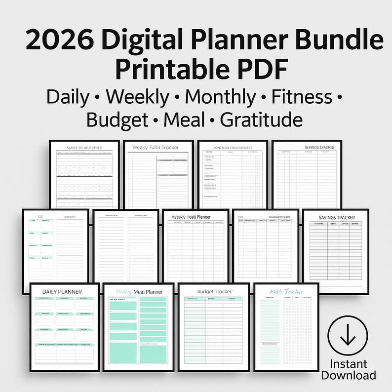 2026 Digital Planner Bundle Printable PDF – Daily Weekly Monthly ...