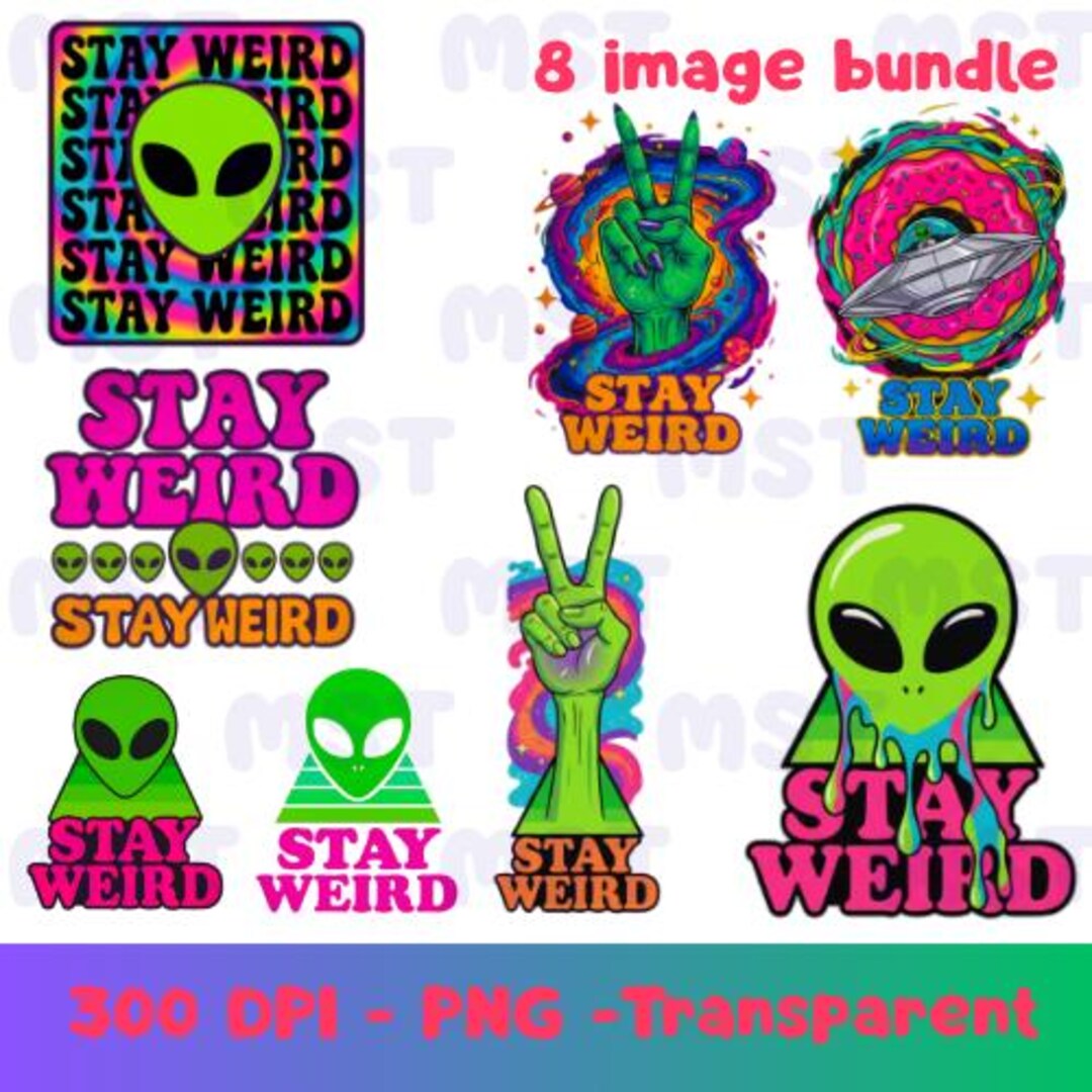 Stay Weird Alien Bundle | Retro Sci-fi PNG | Trippy UFO Donut ...