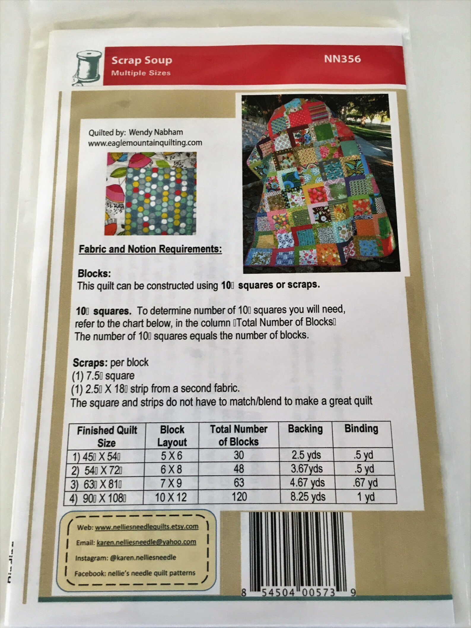 Scrap Soup Quilt Pattern by Karen Bennett 4 Quilt Sizes , 2 Colorwarys ...