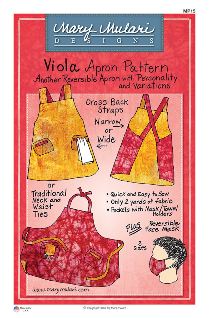 Viola Apron Pattern Adult Mary Mulari designs reversible Apron | Etsy