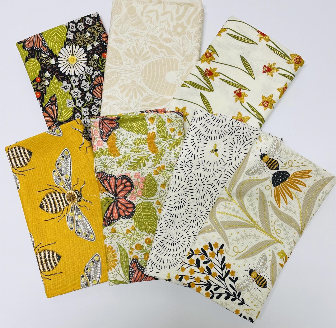 Bee Garden by Gingiber for Moda Metallic Porcelain Bees 100% Cotton ...