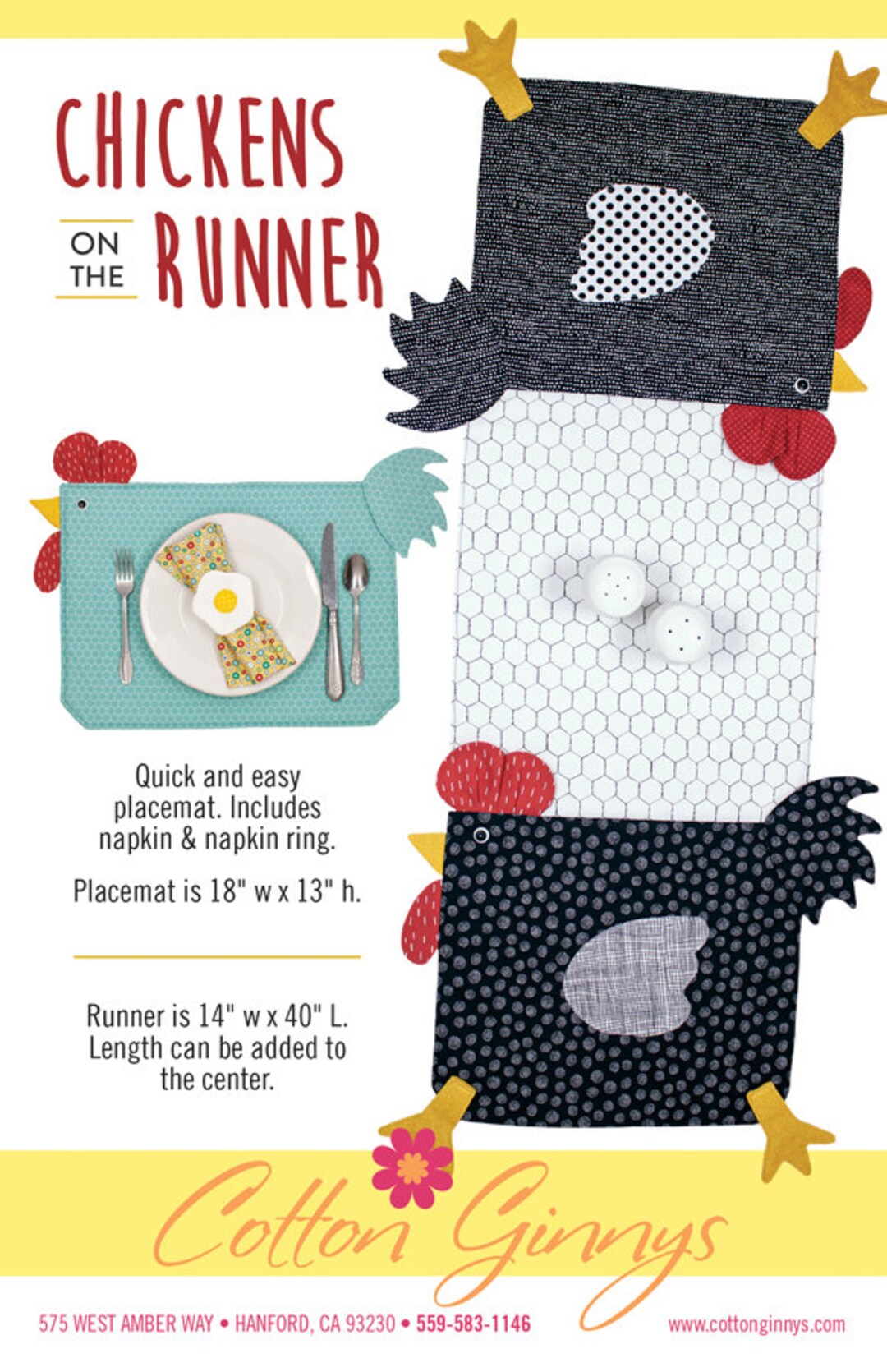 Chickens on the Runner Table Runner, Placemat and Napkin Pattern by ...
