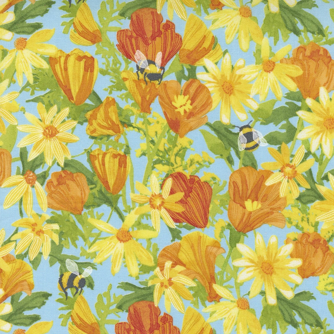 Wild Blossoms by Robin Pickens for Moda Light Blue Mist 100% Cotton ...