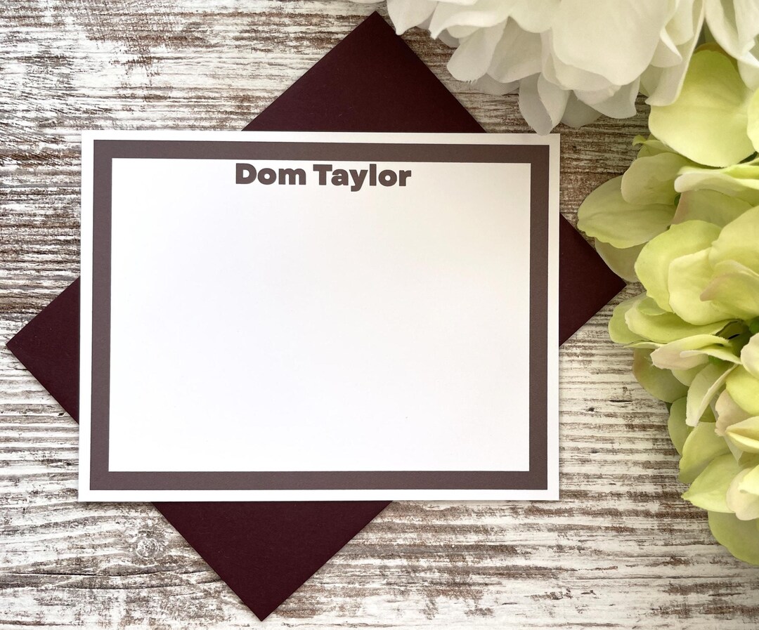 Personalized Note Card Set, Bold Border With Bold Font Stationery Set ...