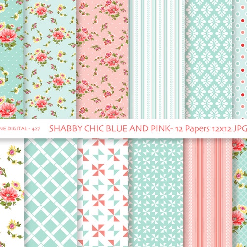 Shabby Chic Digital Paper: SHABBY TEAL PINK Floral | Etsy