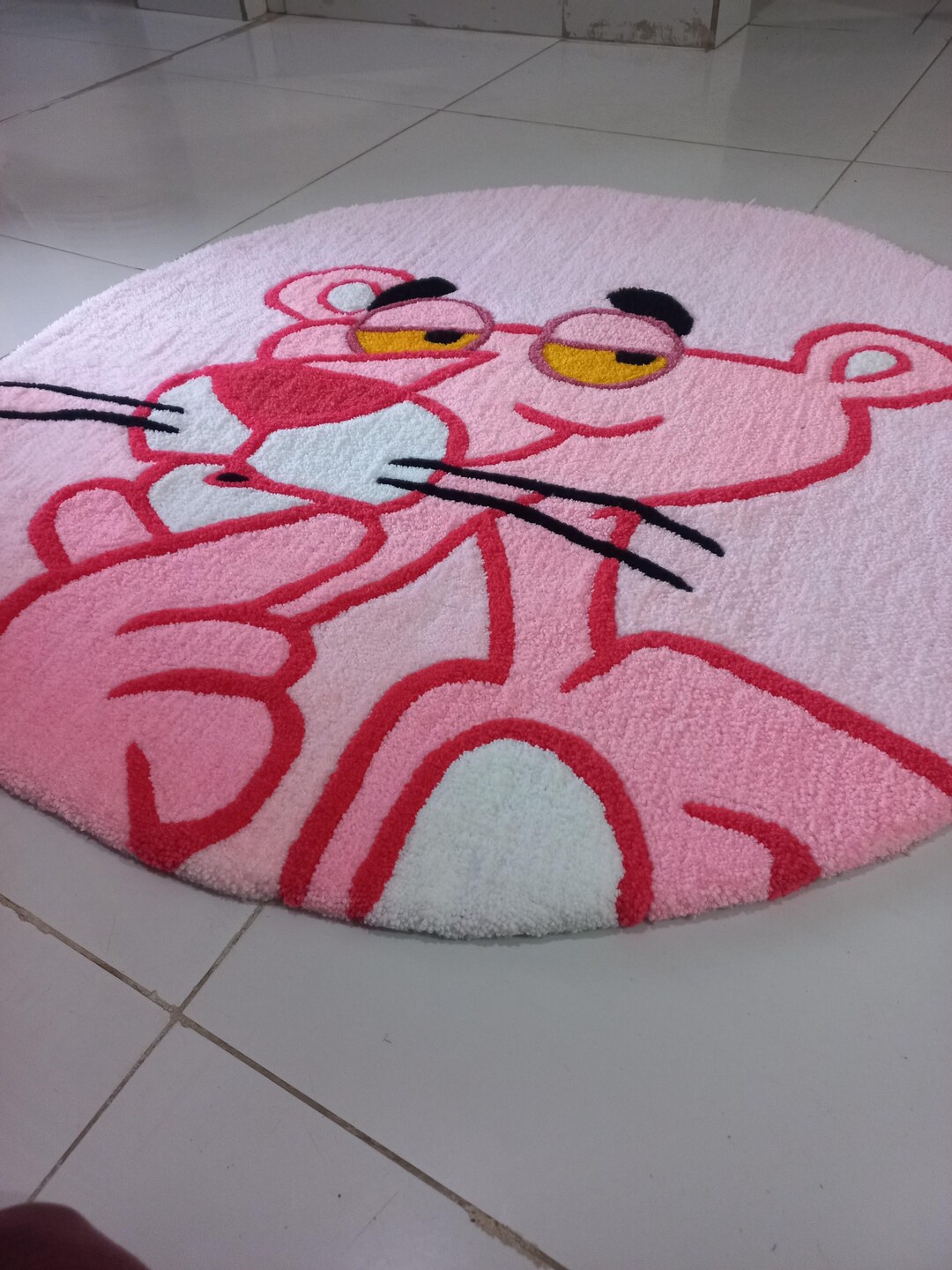Custom Hand Tufted Pink Panther Round Rug – Cartoon Character Carpet ...