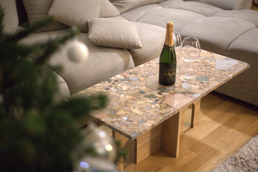 Coffee Table Made of Marble and Solid Oak | Handcrafted Living Room ...