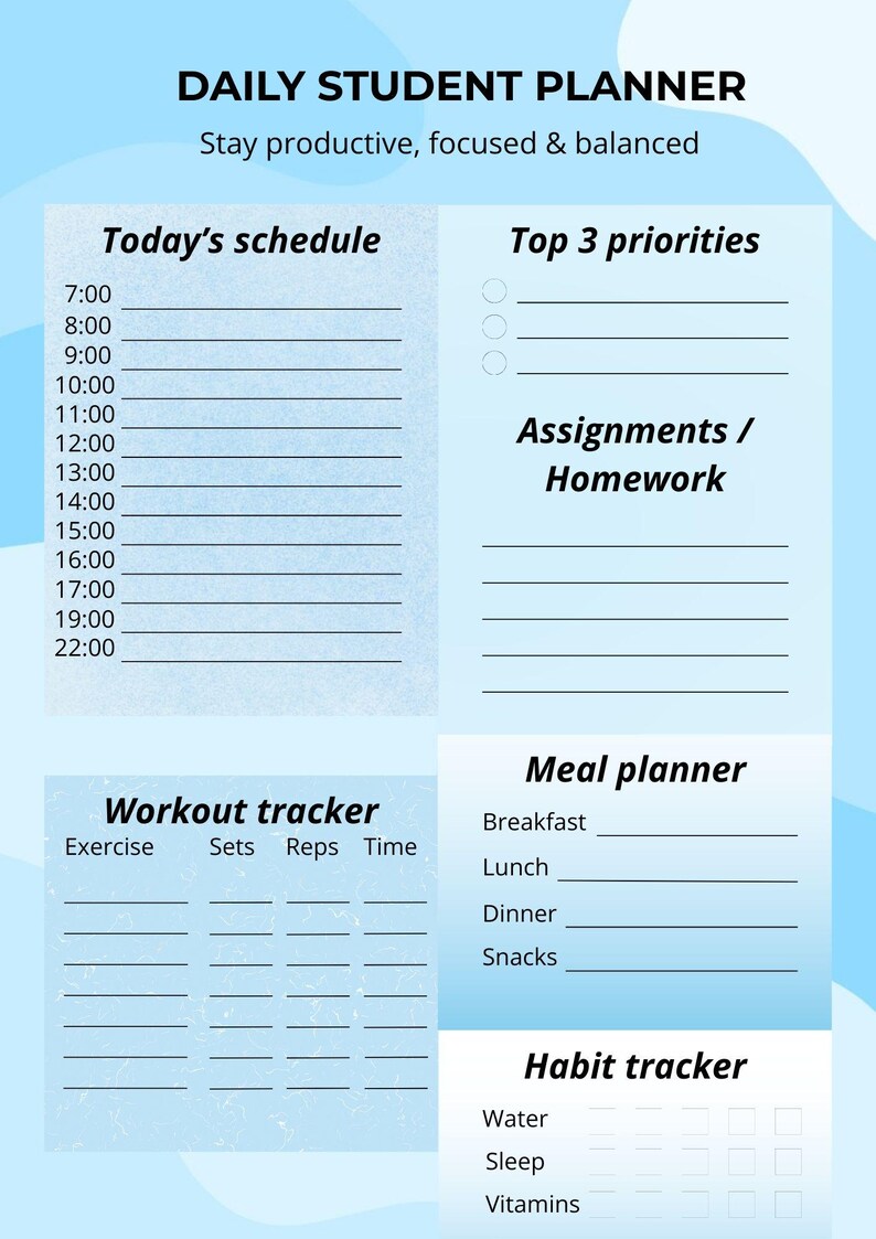 Daily Student Planner Printable | College Study Schedule, Homework ...