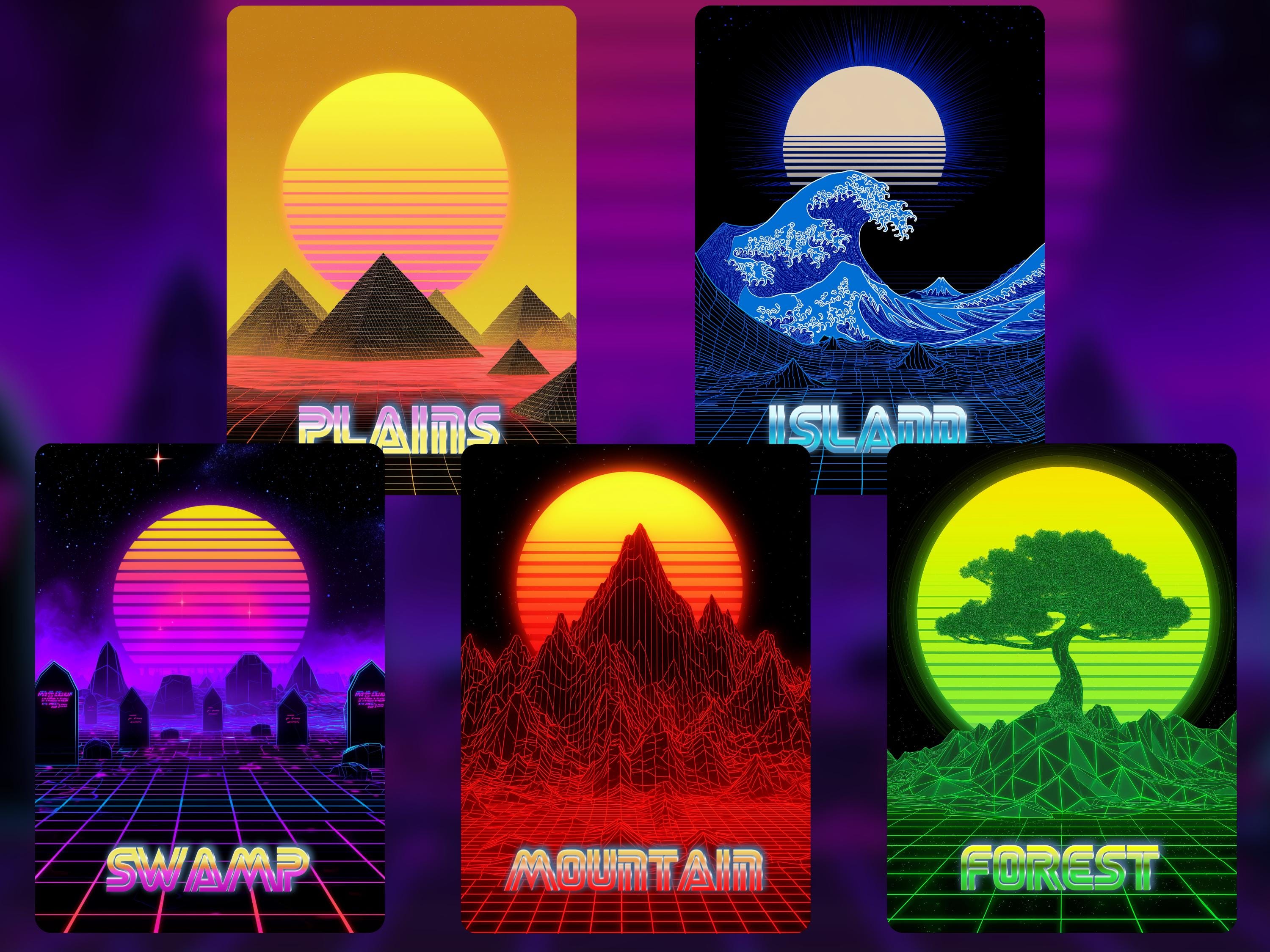 Neon Retrowave Basic Lands - Unique Full-art Vaporwave Basic Lands ...