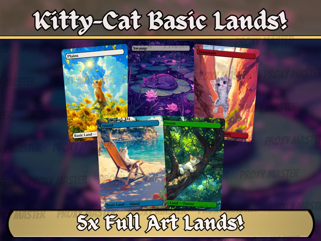 Kitty-cat Basic Lands - Unique Full-art Cute Kitty Anime Custom Magic ...