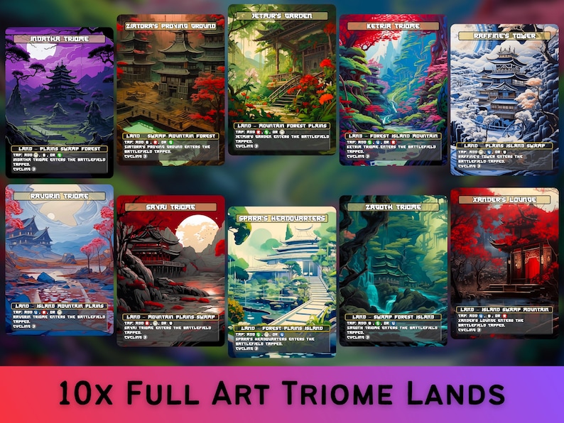 Triome Lands - Japanese Style Triome Lands Set of 10 - Unique Full-art ...