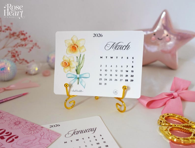 Coloring Desk Calendar 2026 | Mini Watercolor Calendar With Hand-drawn ...
