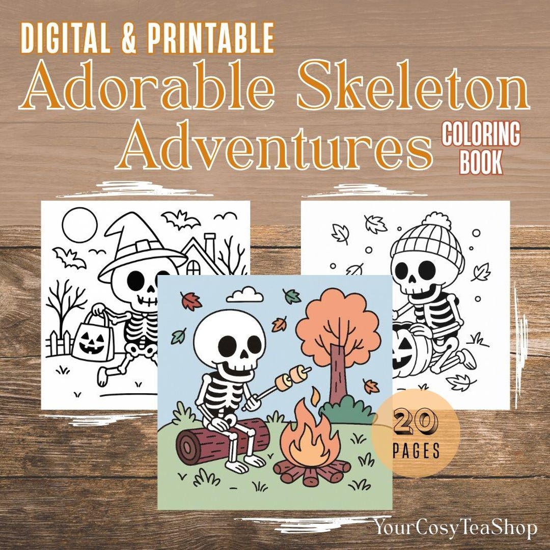 Funny Cute Skeleton Coloring Book – 20 Pages of Halloween & Fall ...