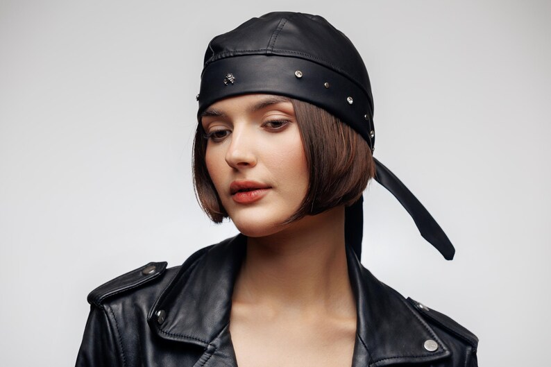 Handmade Rhinestone Vegan Leather Biker Bandana: Rocker Head Wrap - Etsy