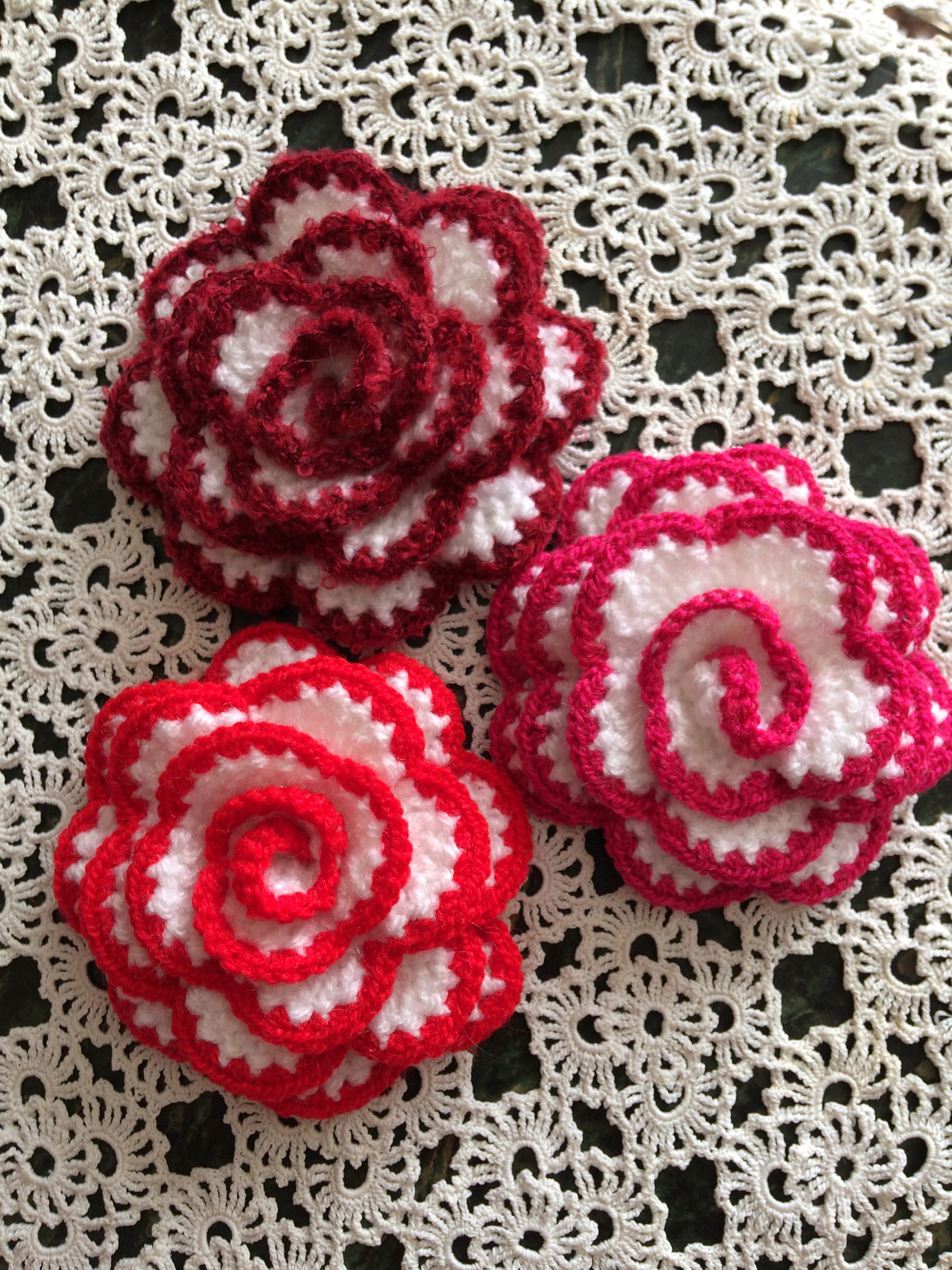 Crochet Flowers.crochet 3 Roses.crochet Embellished Flowers.crochet ...