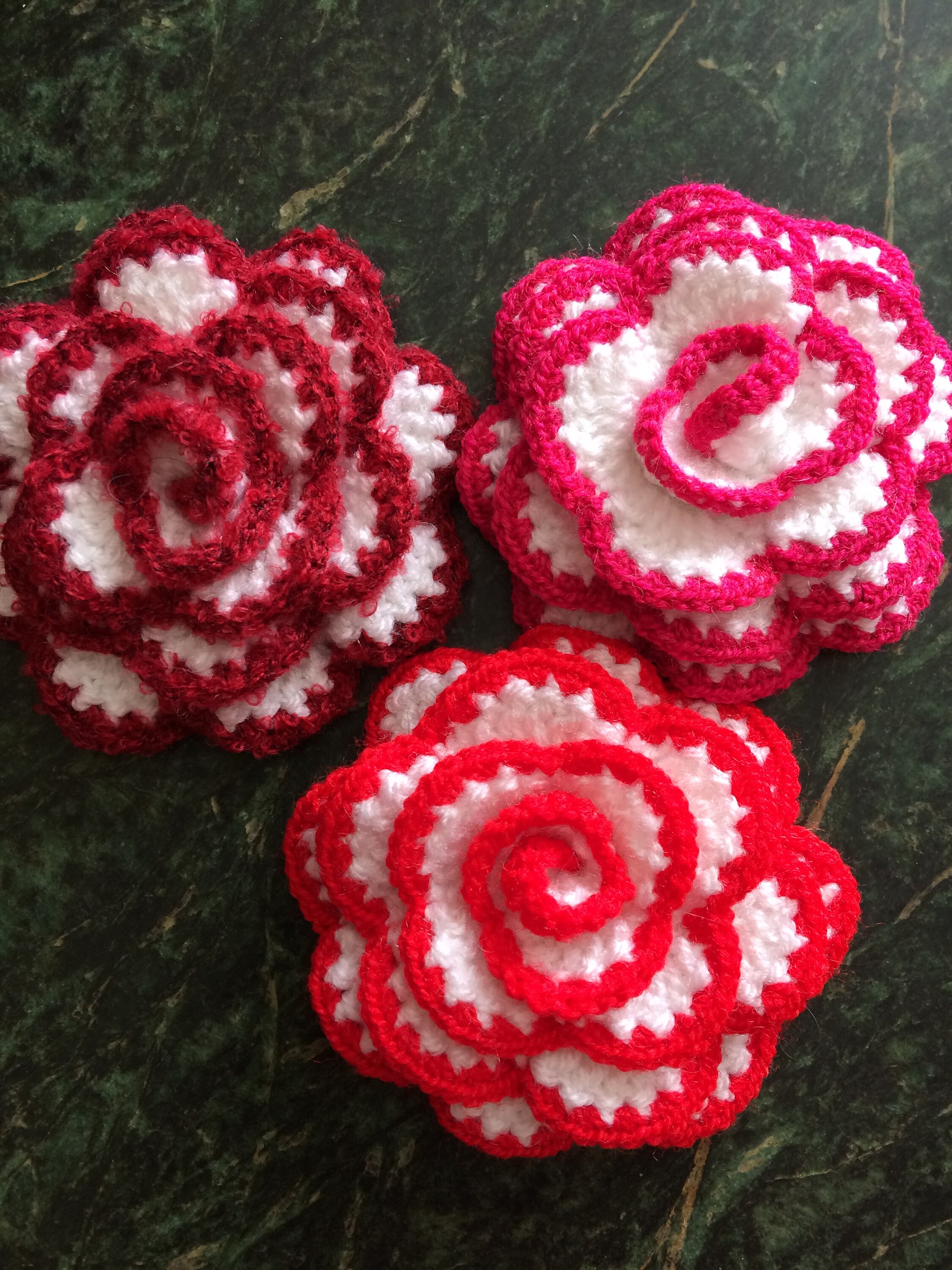 Crochet Flowers.crochet 3 Roses.crochet Embellished Flowers.crochet ...