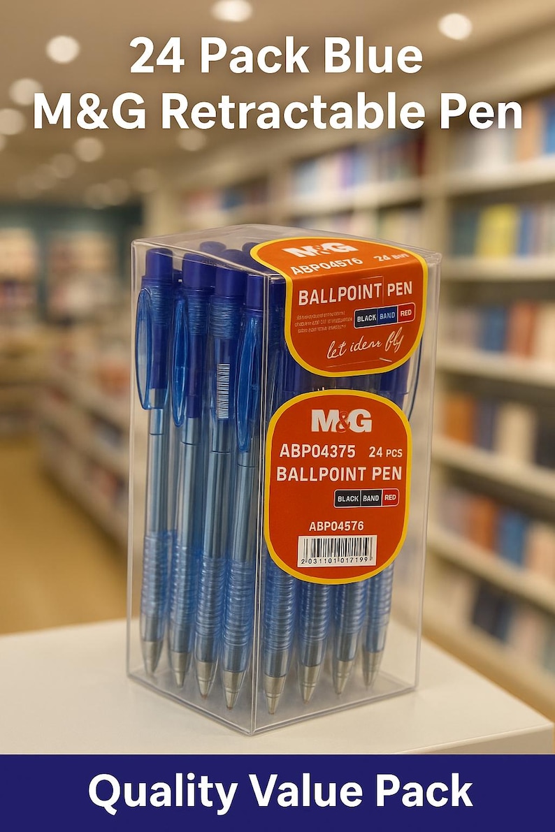 24 Pack M&G Blue Retractable Ball Point Pens Quality Value Pack for ...