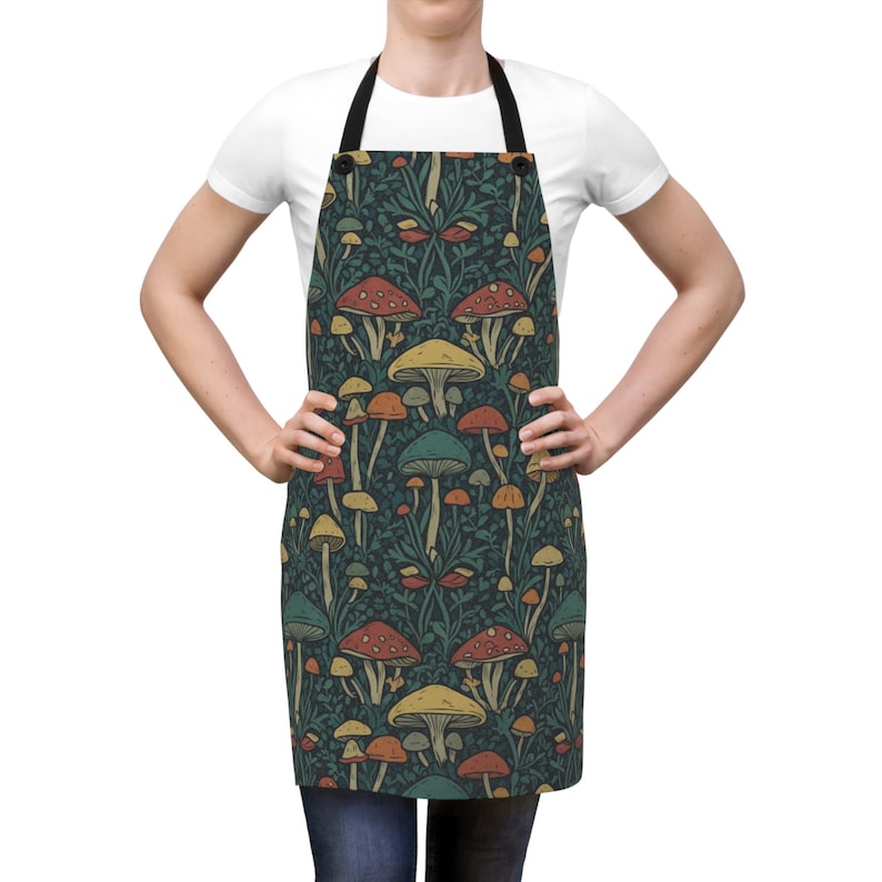 Mushroom Pattern Apron: Forest Fungi Kitchen, Whimsical Dark Botanical ...