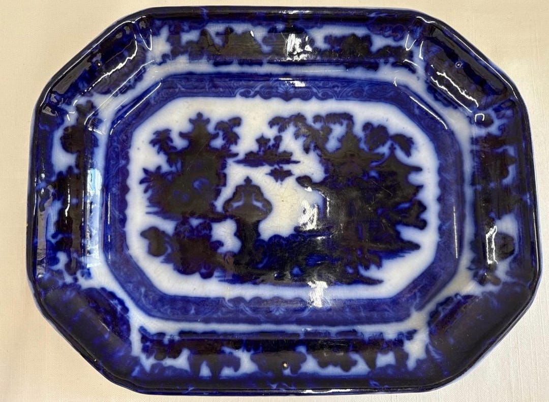 Vintage Blue Flow “temple” P.W. Co Podmore Walker Company Platter ...