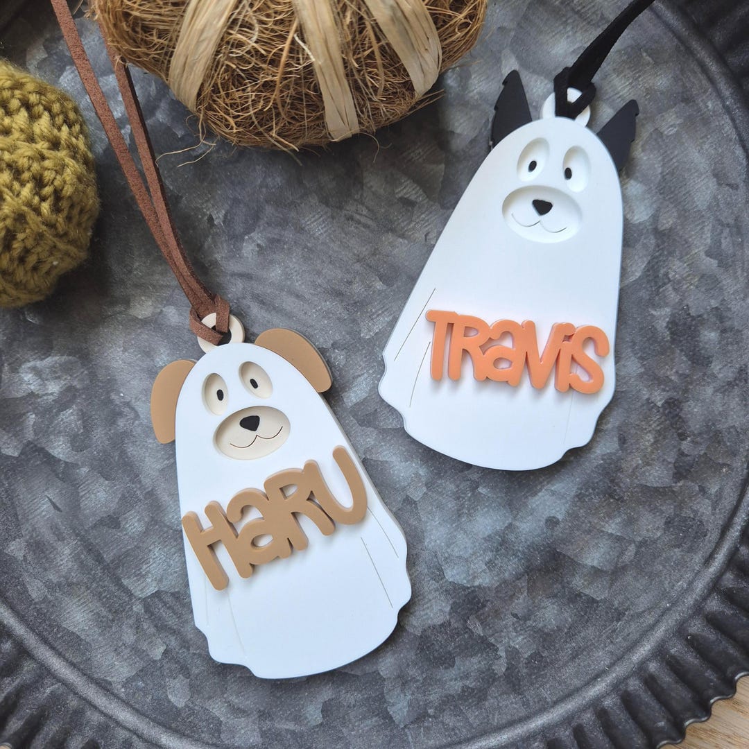 Personalised Ghost Dog Name Tag: Customised Acrylic Halloween Pet Gift ...