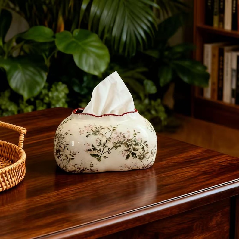 Floral Ceramic Tissue Box Cover, Vintage Home Decor for Living Room ...