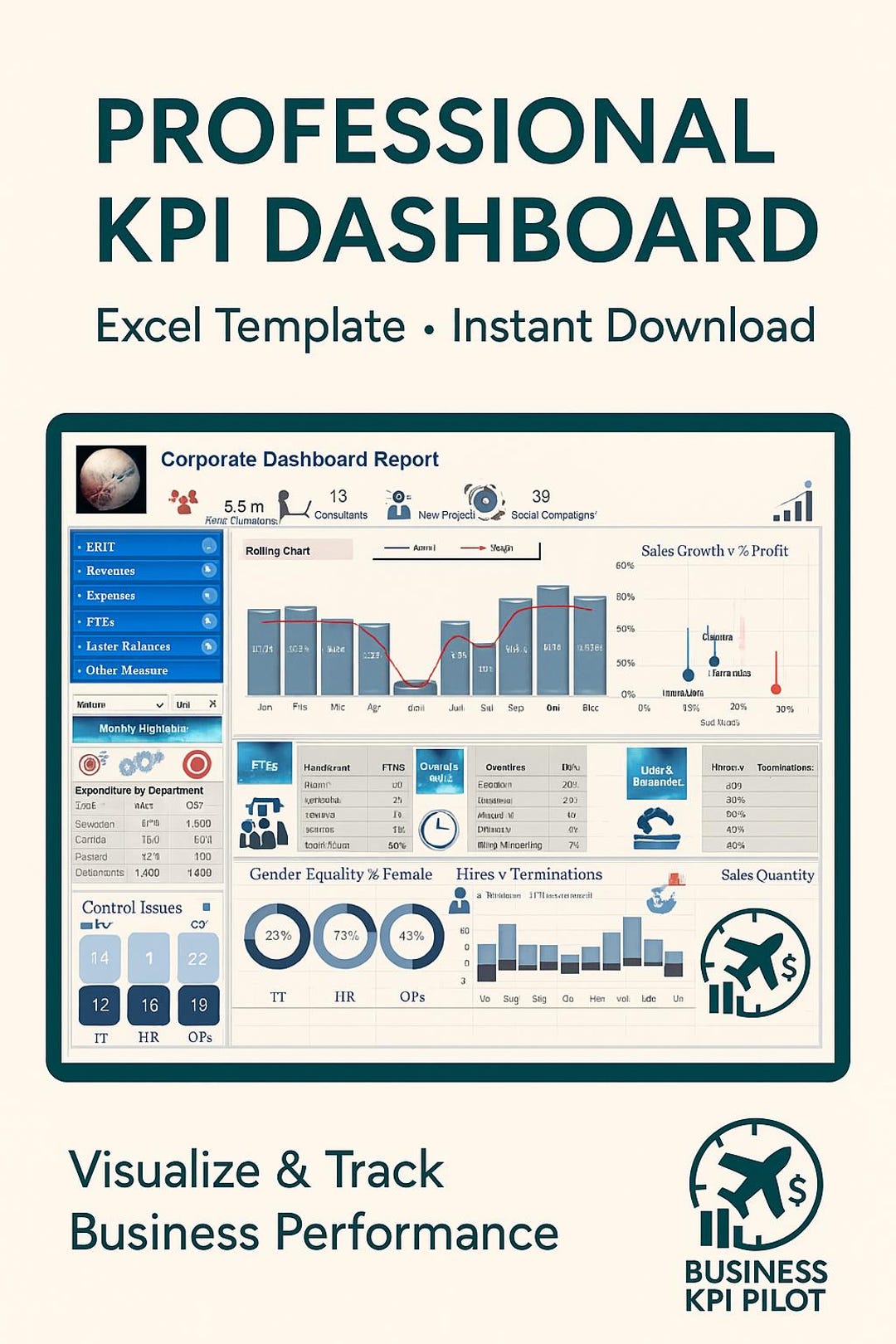 Excel Controlling Dashboard | KPI & Financial Overview Template - Etsy