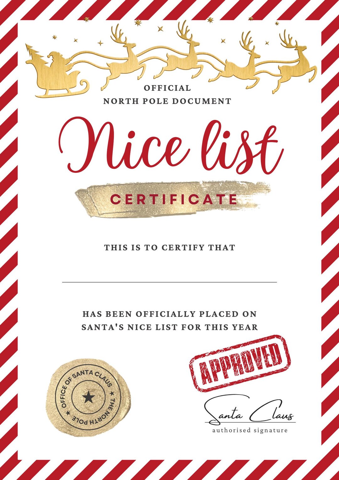 Santa's Official Nice List Certificate | Editable Printable | Christmas ...