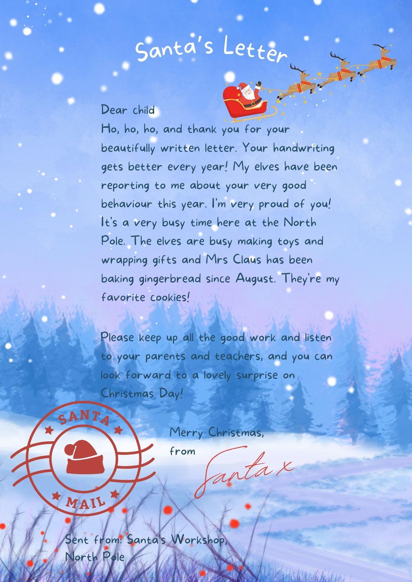 Printable Letter From Santa Claus - Etsy