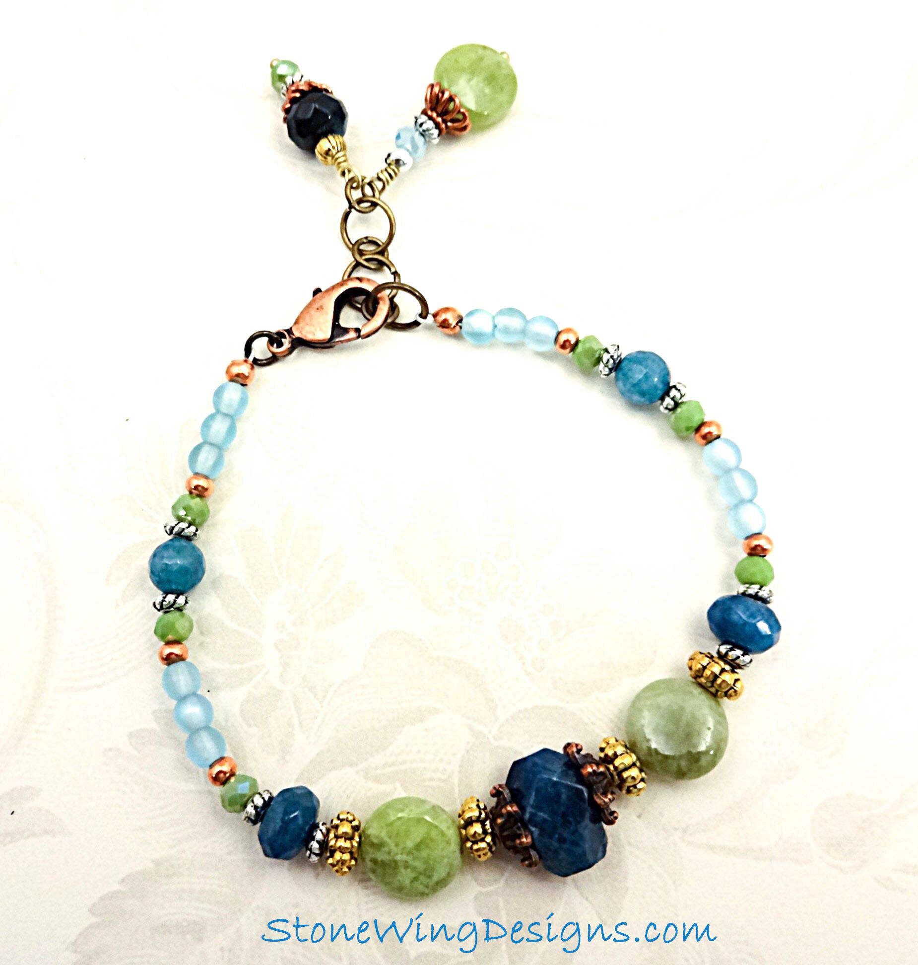 Green Garnet Bracelet Blue Apatite Bracelet Bohemian Bracelet Boho ...
