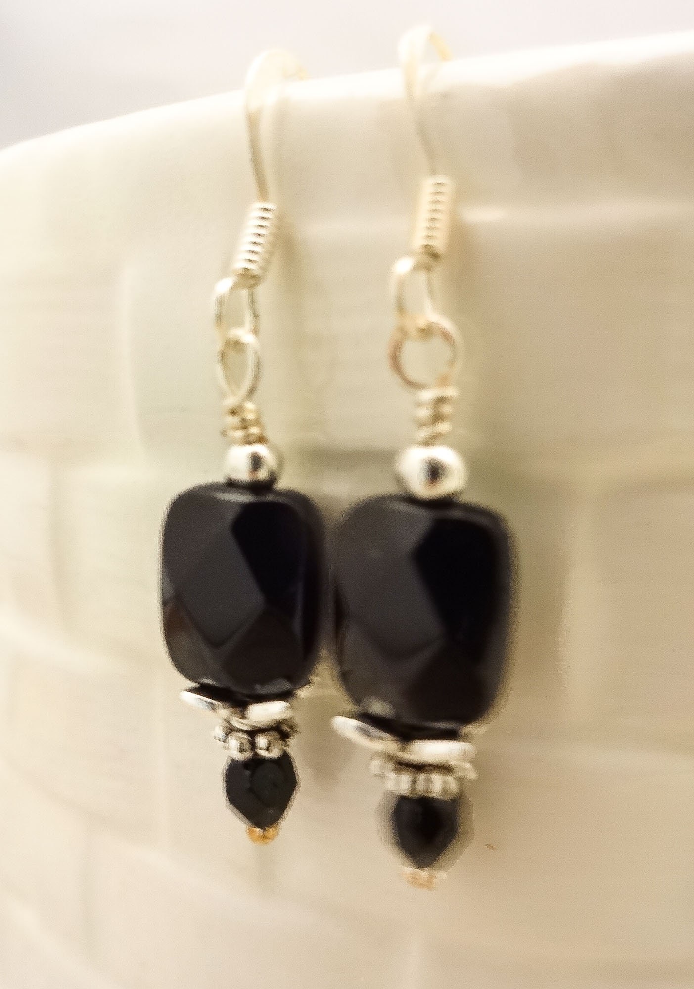 Black Onyx Faceted Rectangle Gemstone Earrings