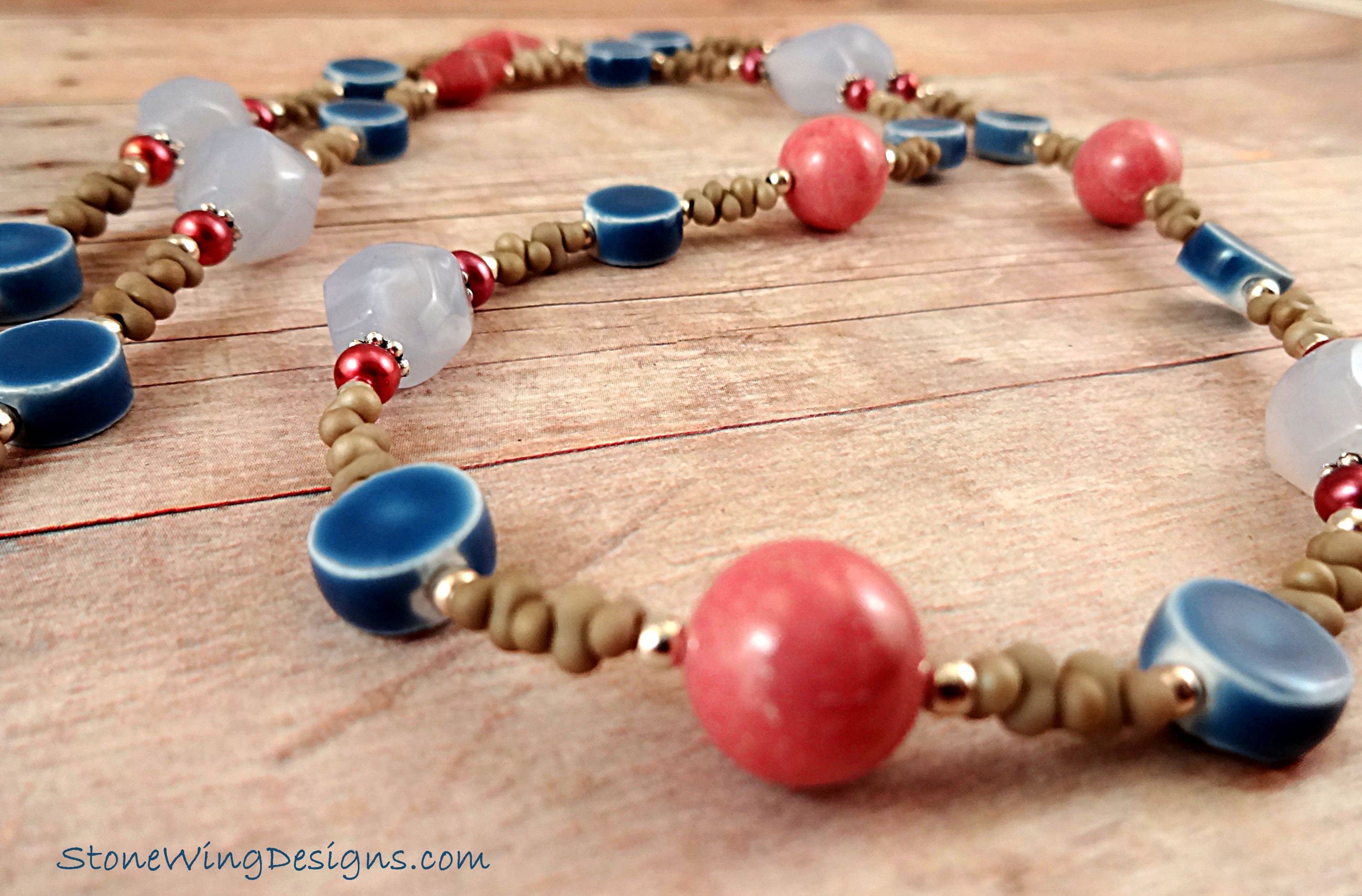 Blue Chalcedony, Stone and Pearl, Rhodonite Necklace, Chalcedony ...