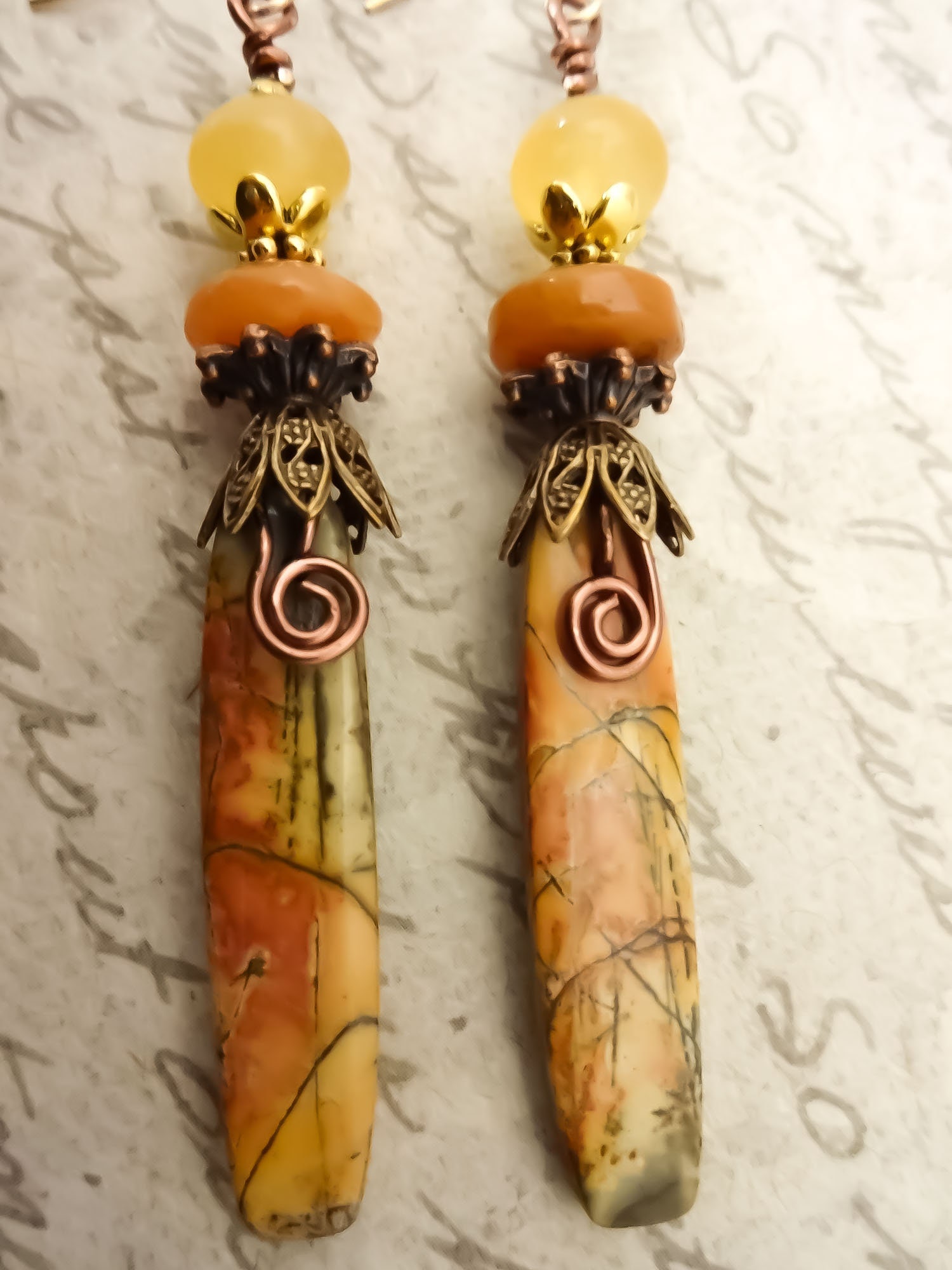 Red Creek Jasper Earrings Rustic Boho Stone Earrings Yellow And