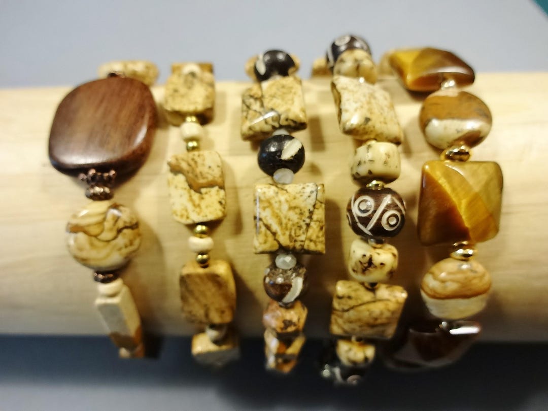 Rustic Wood Jasper Bone: Stacking Bracelets - Etsy