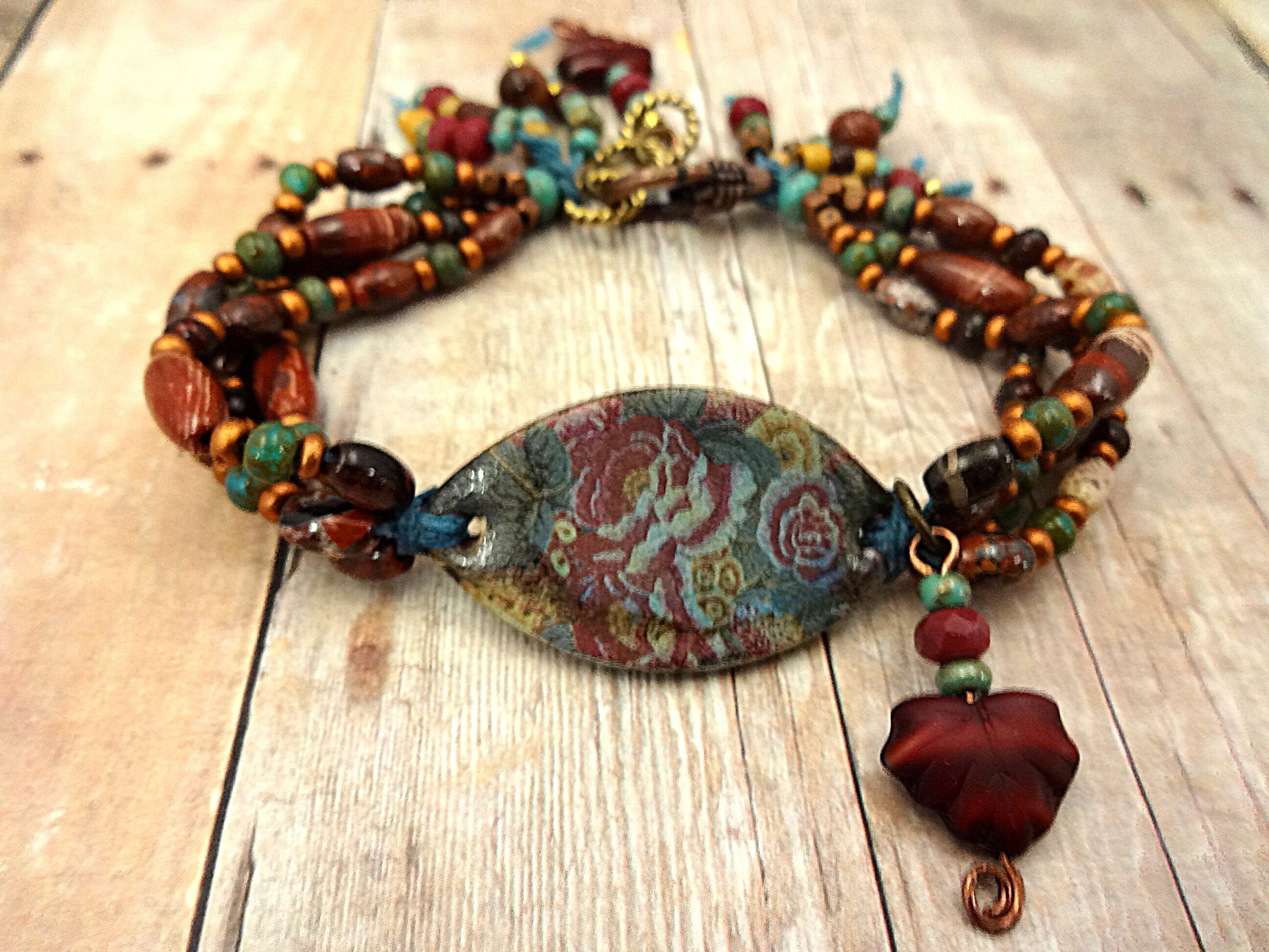 Bohemian Jasper Bracelet Multi Strand Colorful Gypsy Bracelet Boho