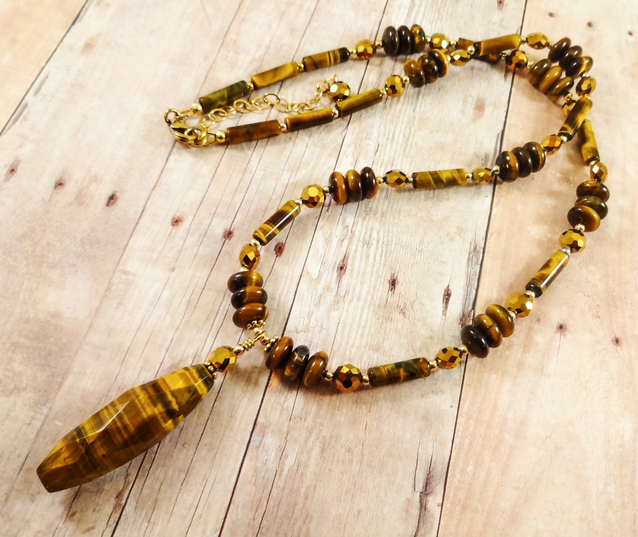 Tigers Eye Necklace Tigers Eye Gemstone Necklace Brown Stone Pendant